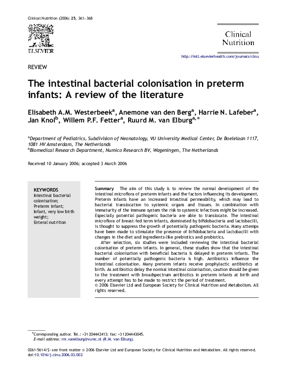 (PDF) The intestinal bacterial colonisation in preterm infants: A ...