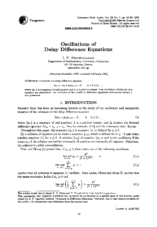 (PDF) Oscillations of delay difference equations
