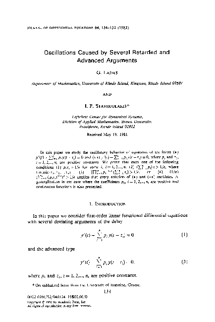 (PDF) Oscillations caused by several retarded and advanced arguments