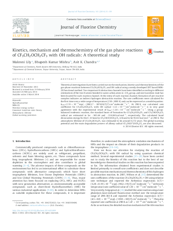(PDF) Kinetics, mechanism and thermochemistry of the gas phase ...
