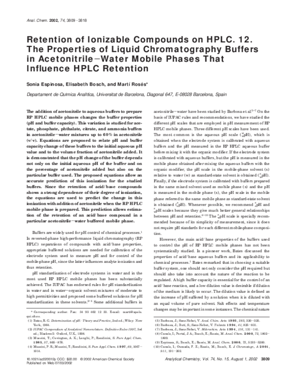 (PDF) Retention of Ionizable Compounds on HPLC. 12. The Properties of Liquid Chromatography ...