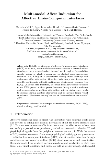 (PDF) Multi-modal Affect Induction for Affective Brain-Computer Interfaces