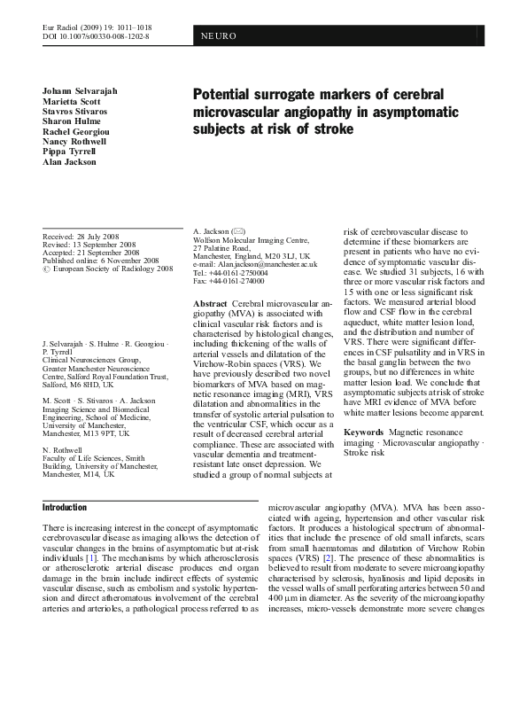 (PDF) Potential surrogate markers of cerebral microvascular angiopathy ...