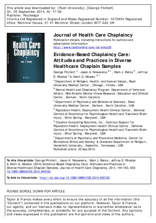 (PDF) Evidence-Based Chaplaincy Care: Attitudes and Practices in ...