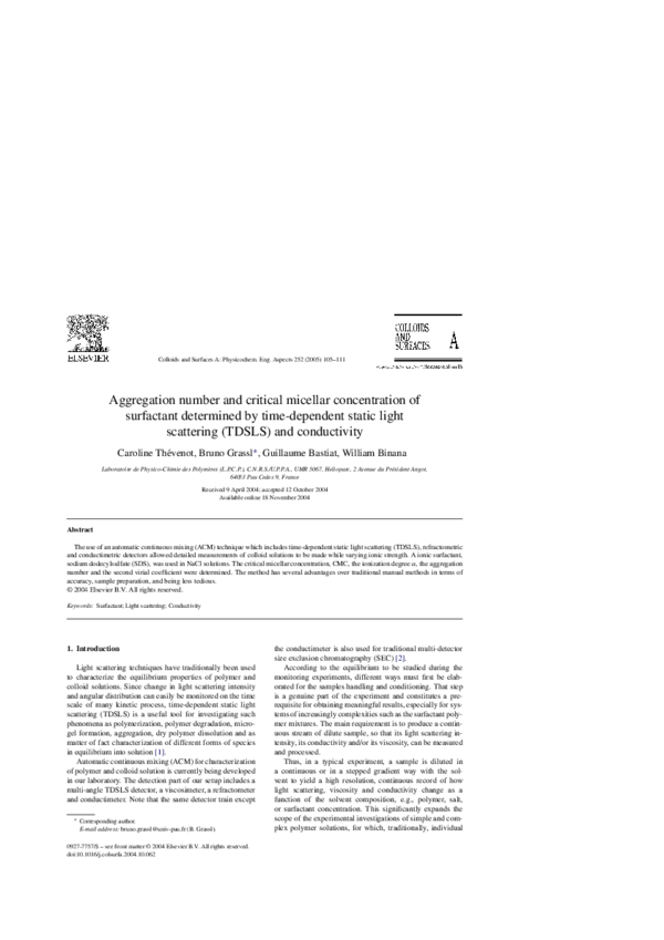 (PDF) Aggregation number and critical micellar concentration of ...
