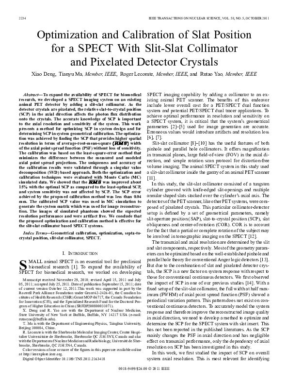 (PDF) Optimization and Calibration of Slat Position for a SPECT With ...