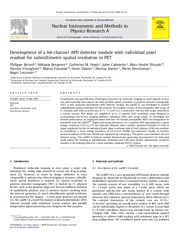 (PDF) Development of a 64-channel APD detector module with individual pixel readout for ...