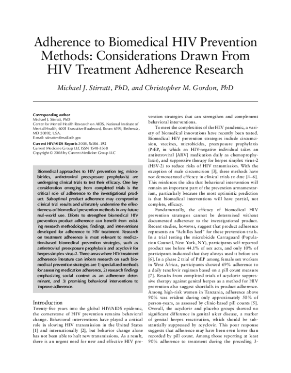 (PDF) Adherence to biomedical HIV prevention methods: considerations ...