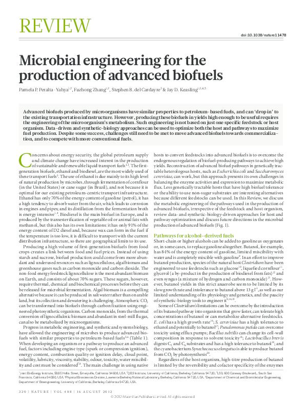 (PDF) Microbial engineering for the production of advanced biofuels