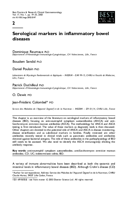 (PDF) Serological markers in inflammatory bowel diseases