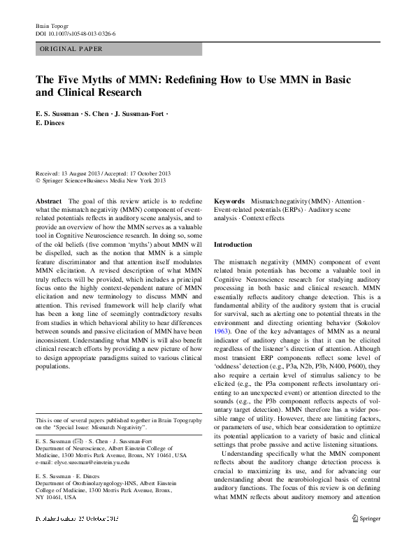 (PDF) The Five Myths of MMN: Redefining How to Use MMN in Basic and ...