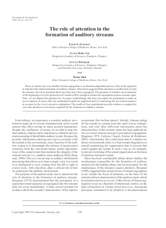 (PDF) The role of attention in the formation of auditory streams