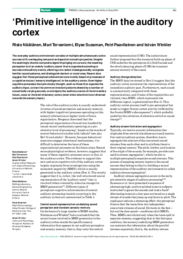 (PDF) Primitive intelligence' in the auditory cortex