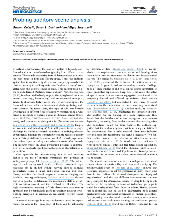 (PDF) Probing auditory scene analysis