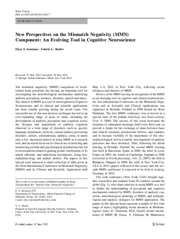 (PDF) New perspectives on the mismatch negativity (MMN) component: an ...