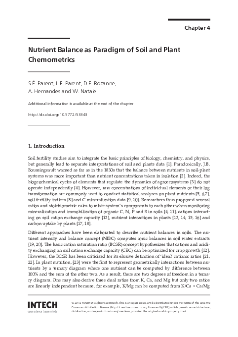 (PDF) Nutrient balance as paradigm of plant and soil chemometrics