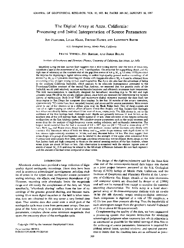 (PDF) The digital array at Anza, California Processing and initial ...