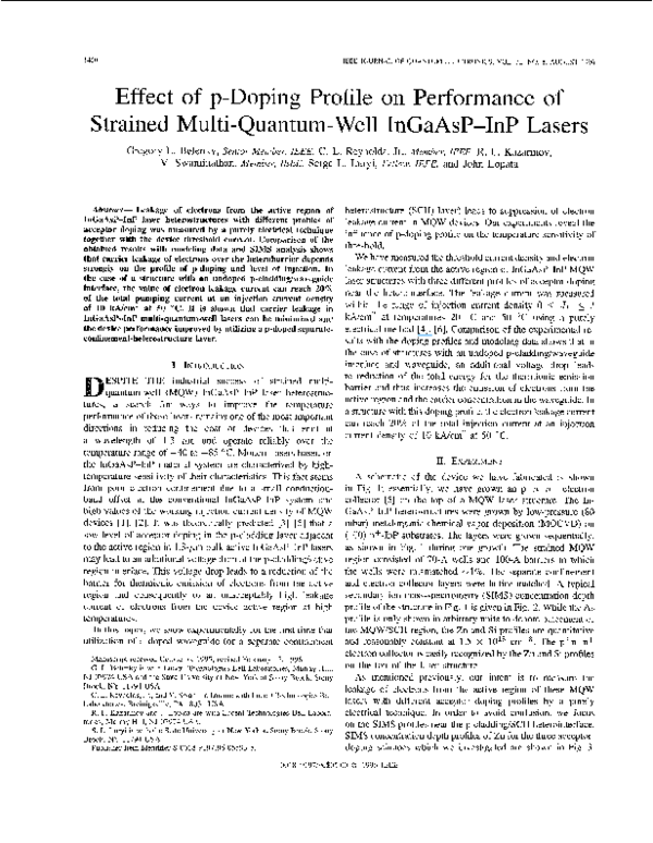 (PDF) Effect of p-doping profile on performance of strained multi-quantum-well InGaAsP-InP ...