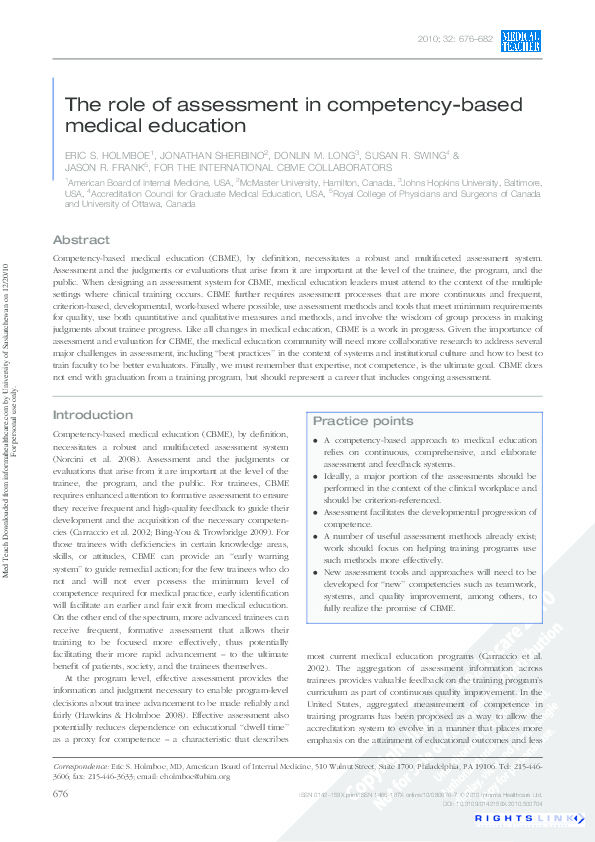 (PDF) The role of assessment in competency-based medical education