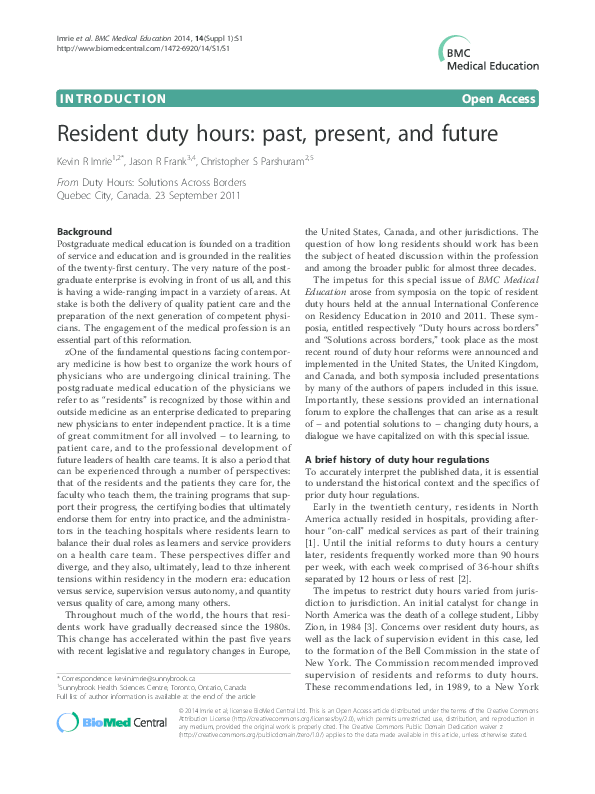 (PDF) Resident duty hours: past, present, and future