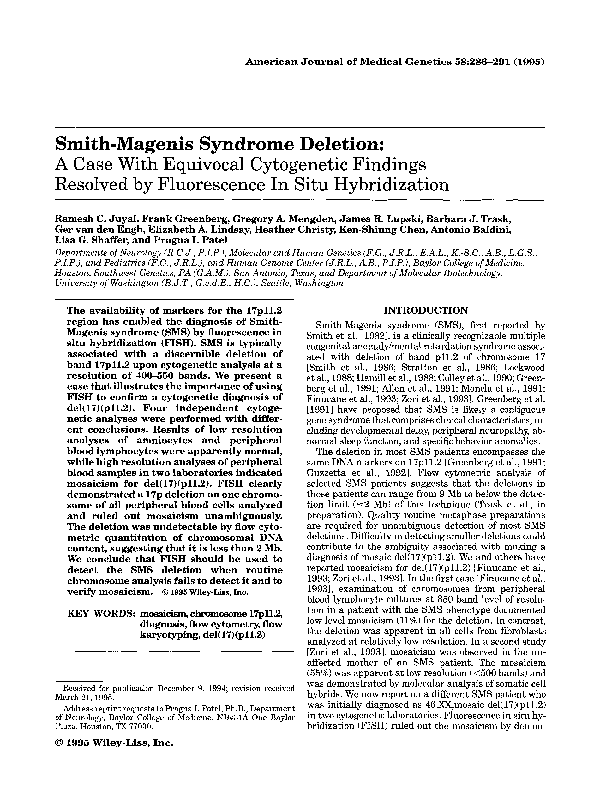 (PDF) Smith-Magenis syndrome deletion: A case with equivocal ...