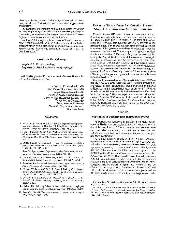 (PDF) Evidence that a gene for essential tremor maps to chromosome 2p ...