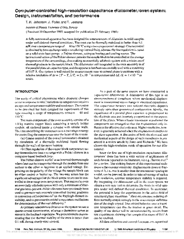 (PDF) Computer-controlled high-resolution capacitance dilatometer/oven ...