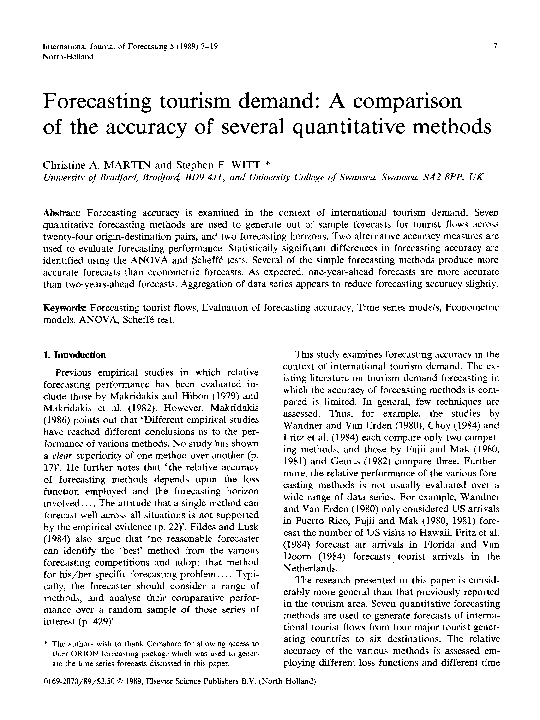 Pdf Forecasting Tourism Demand A Comparison Of The Accuracy Of