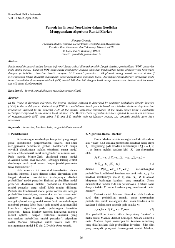 Pemodelan Inversi Non-Linier dalam Geofisika Menggunakan Algoritma ...