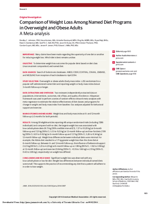 (PDF) Comparison of Weight Loss Among Named Diet Programs in Overweight ...