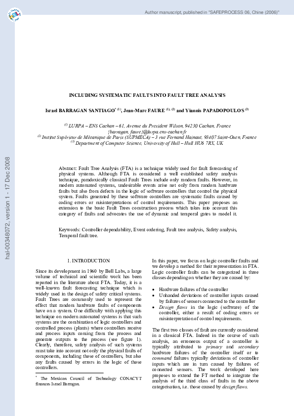 (PDF) INCLUDING SYSTEMATIC FAULTS INTO FAULT TREE ANALYSIS | Yiannis Papadopoulos - Academia.edu