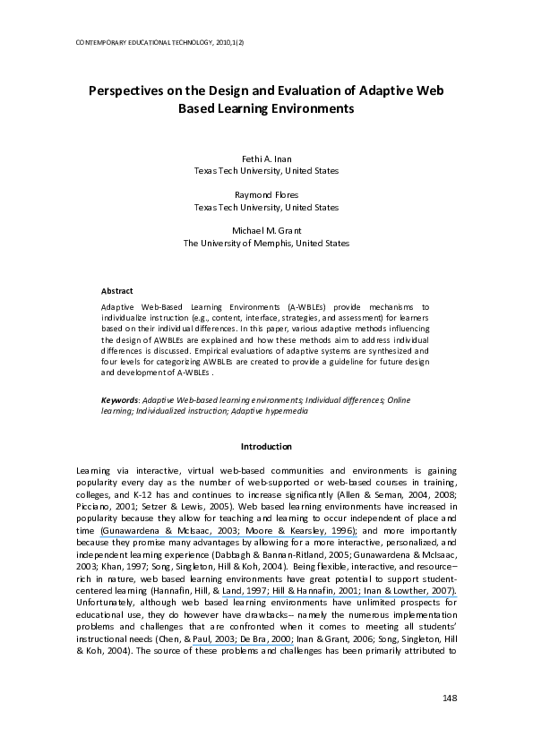 (PDF) Perspectives on the Design and Evaluation of Adaptive Web Based Learning Environments