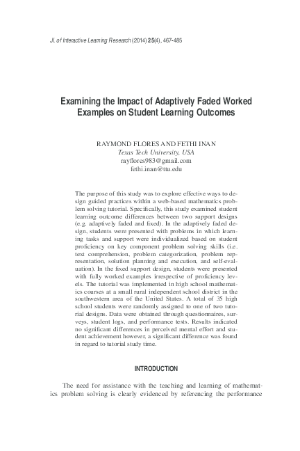(PDF) Examining the Impact of Adaptively Faded Worked Examples on ...
