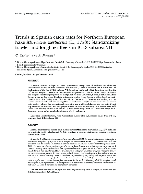 (PDF) Trends in Spanish catch rates for Northern European hake ...