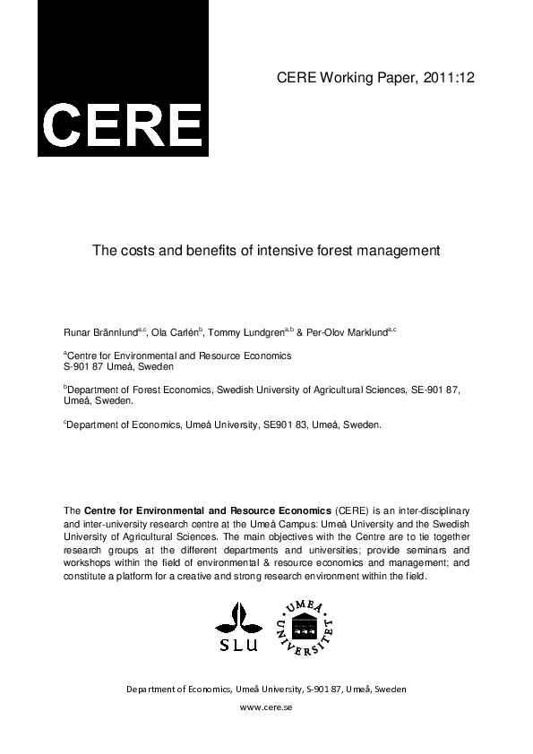 (PDF) The Costs and Benefits of Intensive Forest Management