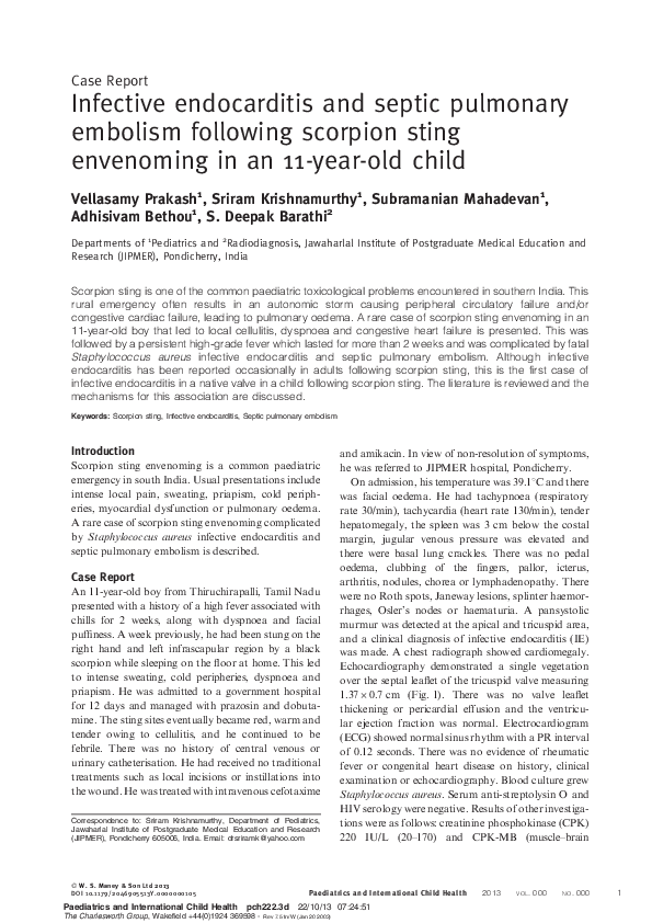 (PDF) Infective endocarditis and septic pulmonary embolism following ...
