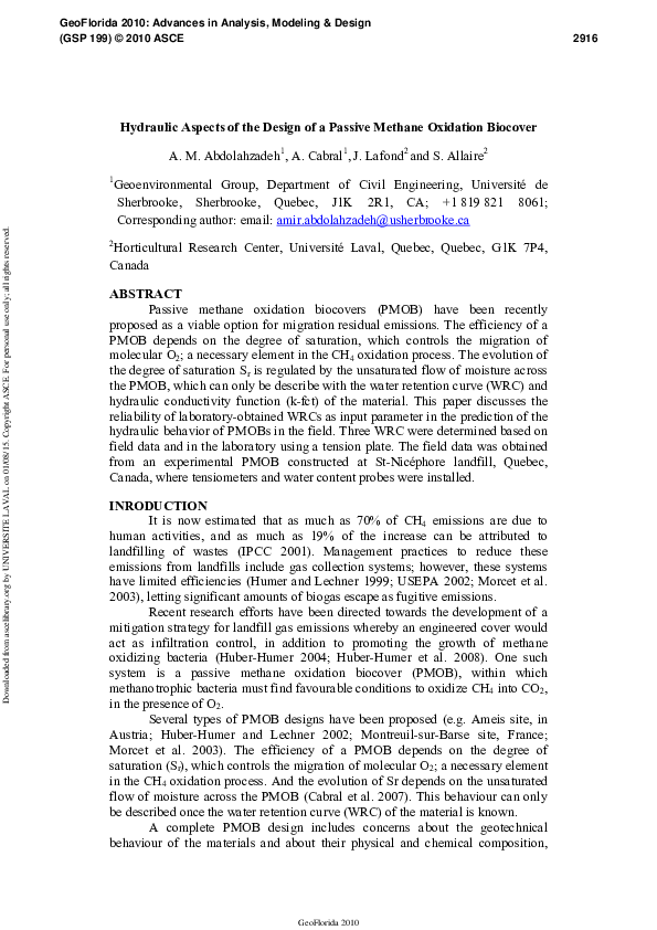 (PDF) Hydraulic Aspects of the Design of a Passive Methane Oxidation ...