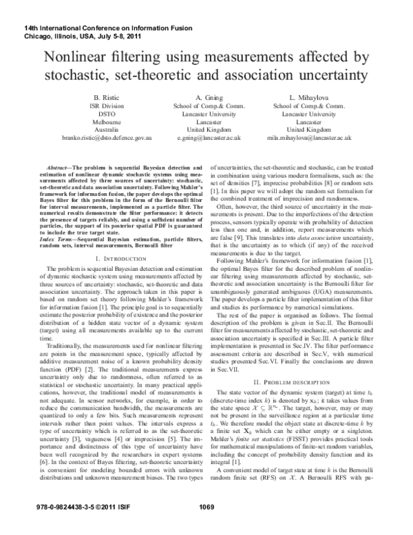 Pdf Nonlinear Filtering Using Measurements Affected By Stochastic Set Theoretic And