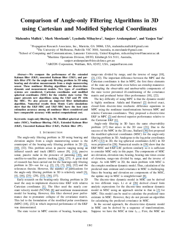 (PDF) Comparison of angle-only filtering algorithms in 3D using ...