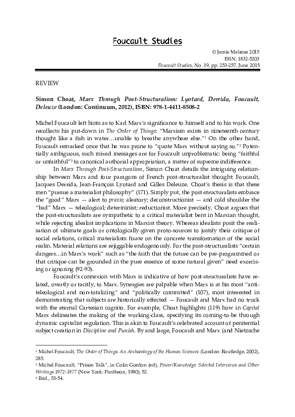 (PDF) 'Simon Choat, Marx Through Post-Structuralism: Lyotard, Derrida ...