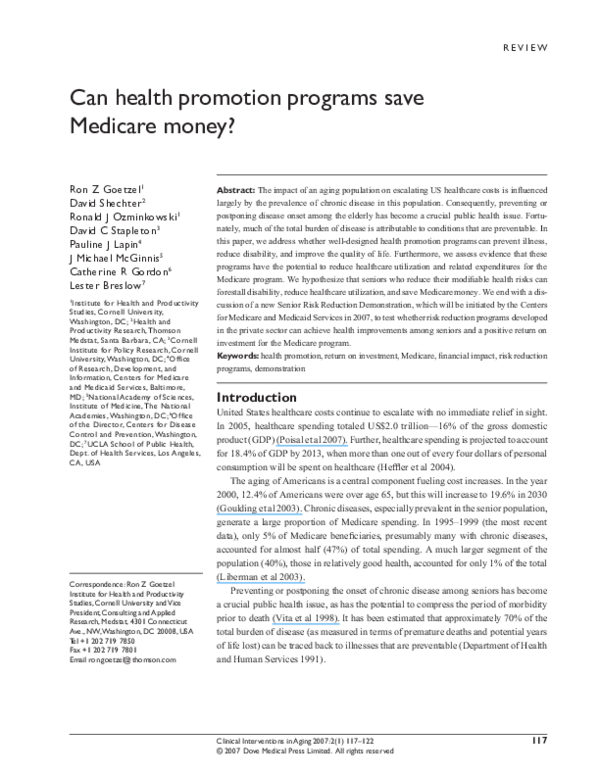 (PDF) Can health promotion programs save Medicare money?