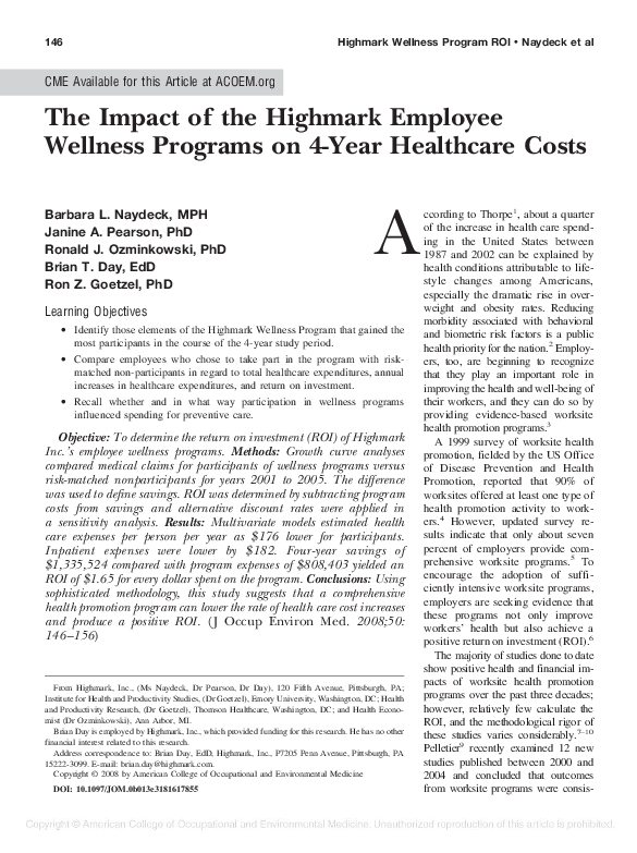 (PDF) The Impact of the Highmark Employee Wellness Programs on 4-Year ...