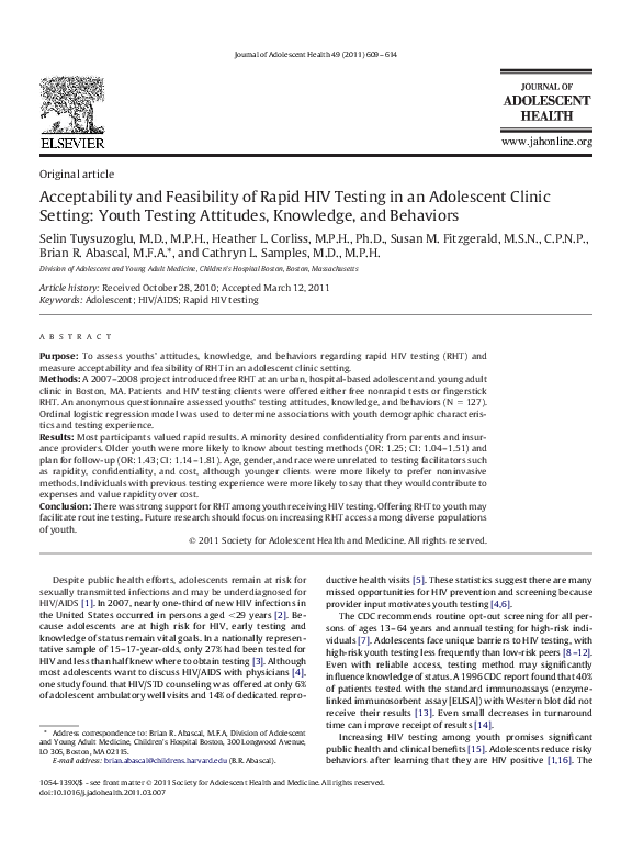 (PDF) Acceptability and Feasibility of Rapid HIV Testing in an ...