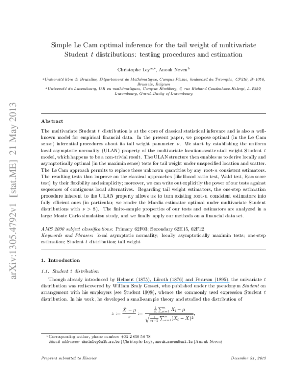 (PDF) Simple Le Cam optimal inference for the tail weight of ...