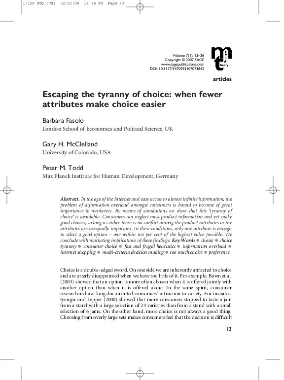 (PDF) Escaping the tyranny of choice: when fewer attributes make choice ...