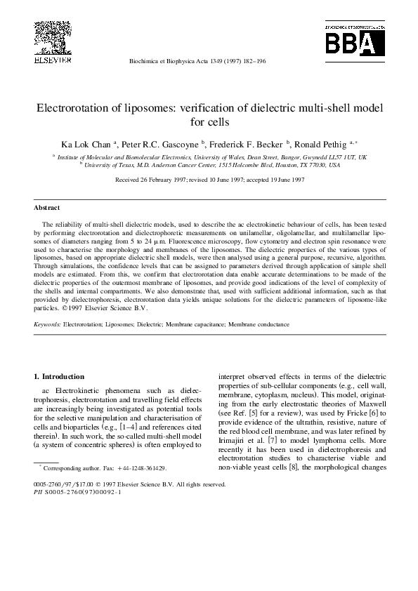 (PDF) Electrorotation of liposomes: verification of dielectric multi ...