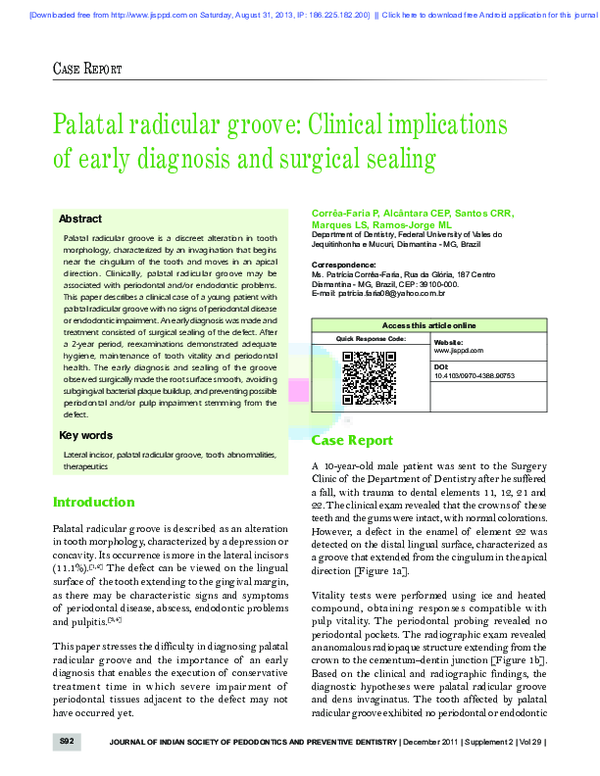 (PDF) Palatal radicular groove: Clinical implications of early ...