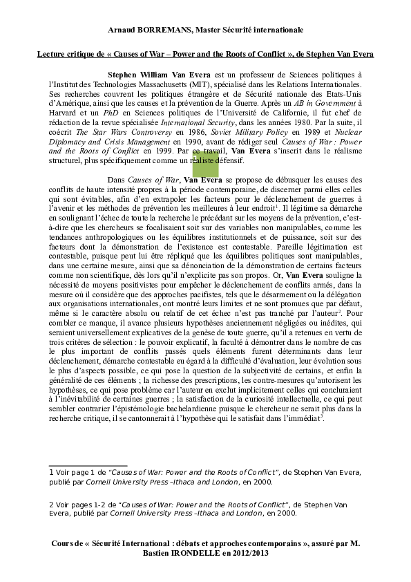 (DOC) Lecture critique de « Causes of War – Power and the Roots of ...