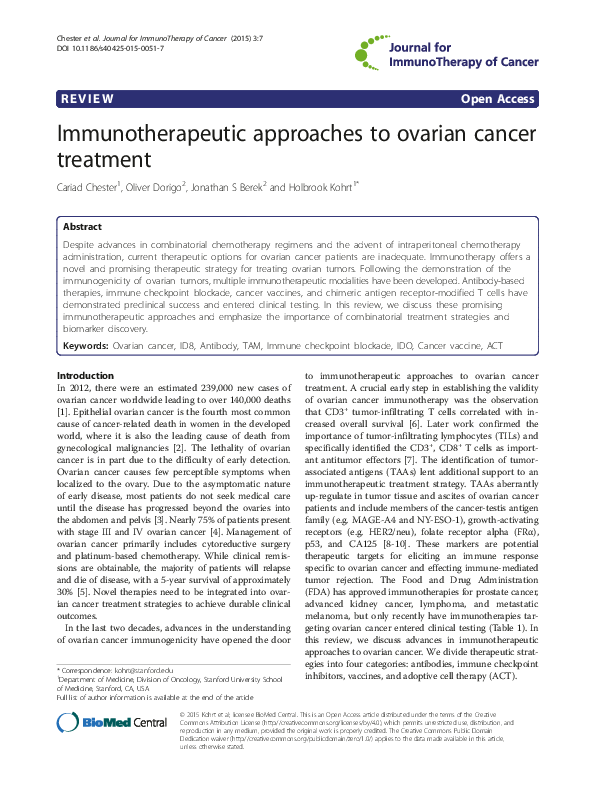 (PDF) Immunotherapeutic approaches to ovarian cancer treatment
