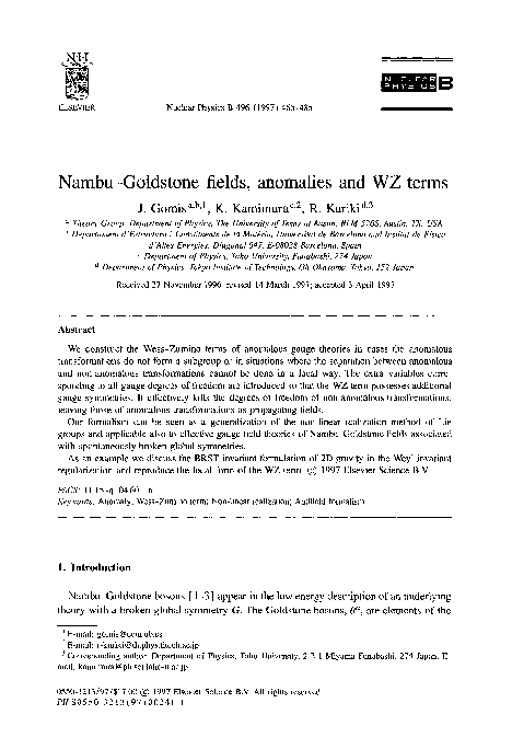 (PDF) Nambu-Goldstone fields, anomalies and WZ terms | Joaquim Gomis ...